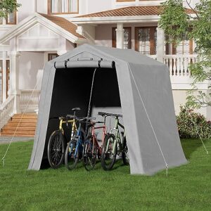 Greesum 6 x 6 x 7 ft Storage Shed Canopy Portable Shelter Heavy Duty Outdoor Carport with Roll-up Zipper Door for Bike, Motorcycle, Garden Storage, Waterproof and UV Resistant, Gray