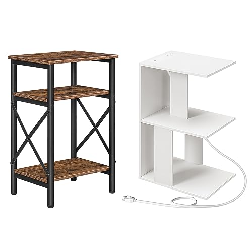 ALLOSWELL End Table with Storage Shelf and MAHANCRIS End Table with Charging Station Bundle, Sofa Couch Table with Storage Shelf,Beside Table for Bedroom, Living Room ETHR3801-ETWT18E01Z