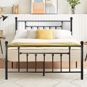 vecelo full size metal platform bed frame with headboard and footboard, heavy duty slat support/no box spring needed mattress foundation/underbed storage space, victorian style, black