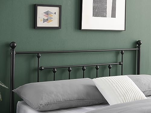 VECELO Full Size Metal Platform Bed Frame with Headboard and Footboard, Heavy Duty Slat Support/No Box Spring Needed Mattress Foundation/Underbed Storage Space, Victorian Style, Black