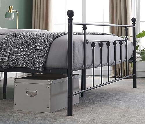 VECELO Full Size Metal Platform Bed Frame with Headboard and Footboard, Heavy Duty Slat Support/No Box Spring Needed Mattress Foundation/Underbed Storage Space, Victorian Style, Black