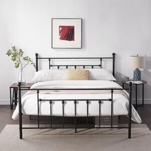 VECELO Full Size Metal Platform Bed Frame with Headboard and Footboard, Heavy Duty Slat Support/No Box Spring Needed Mattress Foundation/Underbed Storage Space, Victorian Style, Black