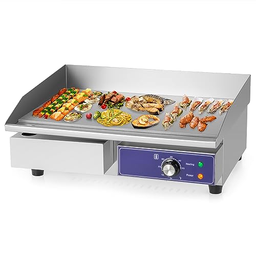 KOTEK Commercial Electric Griddle, 2000W 22” Flat Top Griddle, Stainless Steel Frame & Drip Tray, Adjustable Temperature Control 122℉-572℉, Countertop Teppanyaki Grill for Home, Kitchen, Restaurant