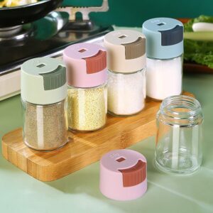 Salt and Pepper Shakers Set,4 oz Glass Bottom Salt Pepper Shaker for Kitchen Gadgets Cooking Table, RV, Camp,BBQ - Dispenses Exactly 0.5G per Press (Pink)