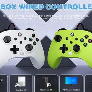 2 Pack Wired Controller Compatible with Xbox One S/X, Xbox Series X/S Windows 10/11 PC Gaming Controller with Audio Jack & Volume Button/Turbo/Macro/Motion Control & Dual Shock (White+Green)