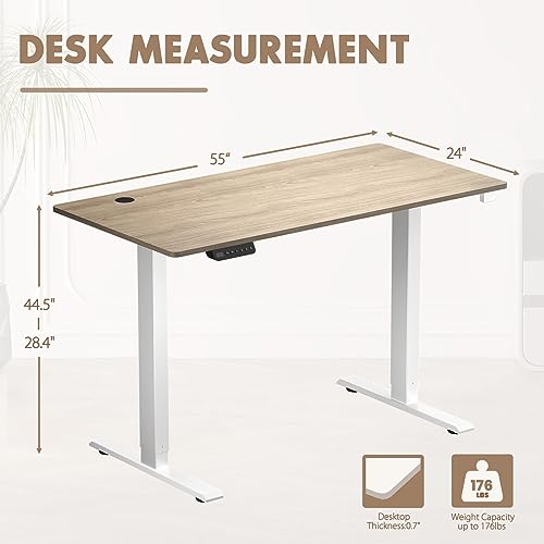 ERGOMORE Electric Standing Desk, 55 Inch Height Adjustable Standing Desk, Stand up Desk with 3 Memory Presets Controller (Maple & White)