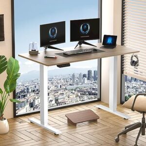 ERGOMORE Electric Standing Desk, 55 Inch Height Adjustable Standing Desk, Stand up Desk with 3 Memory Presets Controller (Maple & White)