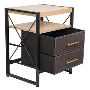 gajust versatile bedside table with 2 drawers and adjustable legs, removable fabric bins, gold pull handle, sturdy iron frame, wood top, 2-shelf design