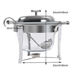 LGXSHOP Chafing Dish Buffet Set Glass Dish Server Stainless Steel Frame Chafing Dishes Food Warmer with Soup Ladle for Parties (4Qt)