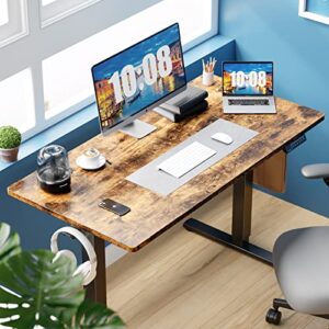 OLIXIS Electric, Height Adjustable Sit Stand Ergonomic Desk Computer Workstations with Wire Holes and Hooks for Work and Study, 24" D x 63" W x 48" H, Rustic Brown