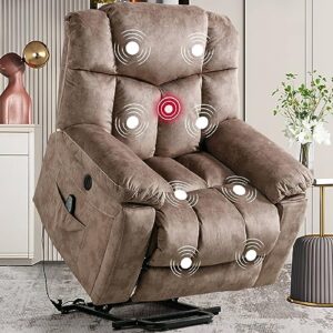 canmov large power lift recliner chair for elderly, massage and heated lift chair for seniors big and tall people, fabric reclining chair with concealed cup holders, side pocket, usb port (camel)