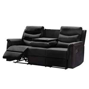 Faux Leather Upholstered Manual Motion Reclining 3 Seaters Sofa Couch with 2 Cup Holders and Two Recliner Chaise ,PU Wall Hugger Sofa & Couch for Home Theater Apartment RV Living Room Furniture Sets