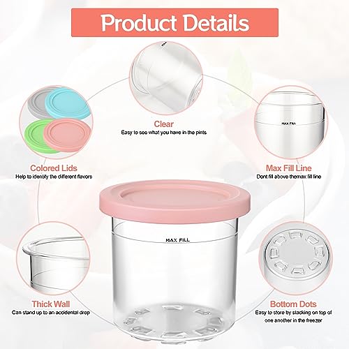 Yammoe Containers Replacement for Ninja Creami Pints and Lids - 4 Pack, 16oz Cup Compatible with NC301 NC300 NC299AMZ Series Ice Cream Maker, BPA Free Dishwasher Safe Leak Proof（with 4Spoon）