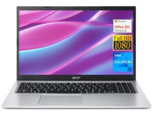 acer newest aspire 1 15.6" fhd slim laptop computer, 16gb ram, 64gb + 512gb nvme ssd, intel dual-core processor, 1-year office 365, numeric kyb, hdmi, webcam, wifi, ethernet, win 11,w/cue accessories