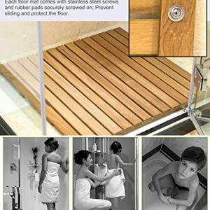 Heavy Duty Teak Wood Shower Mats Non Slip Waterproof, Raised Slated Platform Pads with Foot Pad, Inside Outside Bath Tubs Floor Mat, Portable Doormat (Size : 30x30cm(11.8x11.8in))