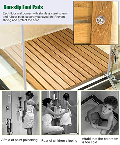 Heavy Duty Teak Wood Shower Mats Non Slip Waterproof, Raised Slated Platform Pads with Foot Pad, Inside Outside Bath Tubs Floor Mat, Portable Doormat (Size : 30x30cm(11.8x11.8in))