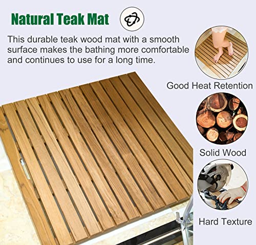 Heavy Duty Teak Wood Shower Mats Non Slip Waterproof, Raised Slated Platform Pads with Foot Pad, Inside Outside Bath Tubs Floor Mat, Portable Doormat (Size : 30x30cm(11.8x11.8in))