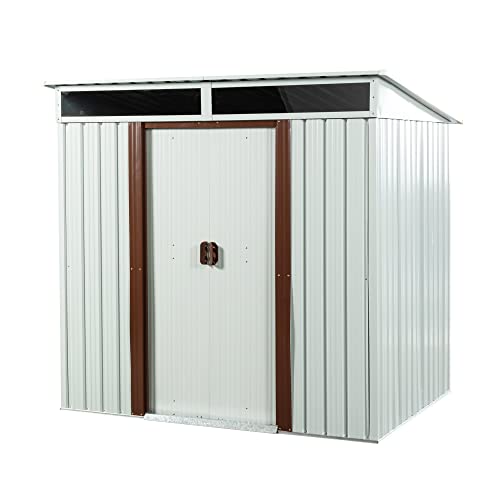 RITSU 6ft x 5ft Outdoor Metal Storage Shed, Outdoor Storage Shed with Lockable Sliding Doors, Floor Frame, Sun Protection, Waterproof Tool Storage Shed for Patio, Lawn,Backyard, White