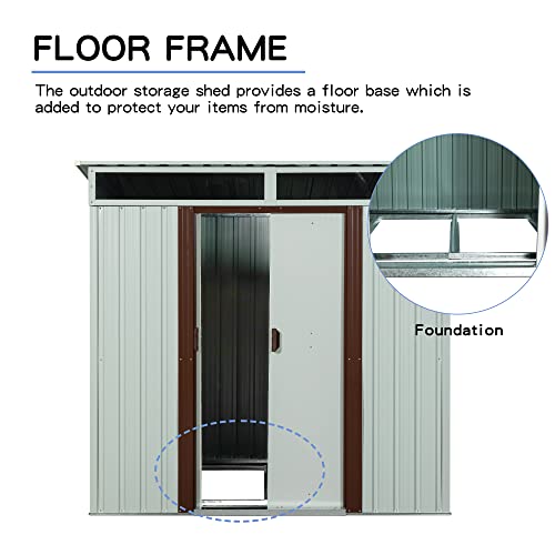 RITSU 6ft x 5ft Outdoor Metal Storage Shed, Outdoor Storage Shed with Lockable Sliding Doors, Floor Frame, Sun Protection, Waterproof Tool Storage Shed for Patio, Lawn,Backyard, White