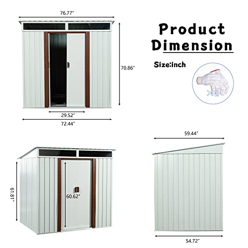 RITSU 6ft x 5ft Outdoor Metal Storage Shed, Outdoor Storage Shed with Lockable Sliding Doors, Floor Frame, Sun Protection, Waterproof Tool Storage Shed for Patio, Lawn,Backyard, White