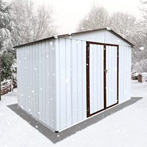 RITSU 6Ft x 8Ft Metal Sheds & Outdoor Storage Clearance, Outdoor Storage Cabinet with Lockable Double Doors & Shutter Vents for Backyard Patio Lawn, White+Coffee