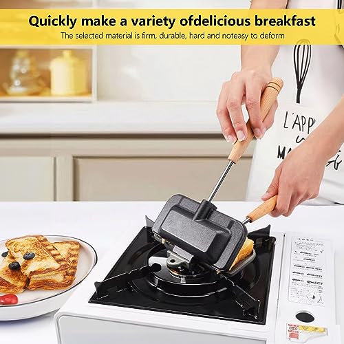 MINILIF Double-Sided Sandwich Baking Pan,Hot Sandwich Maker,Double Sided Frying Pan for Breakfast Omelets Pancakes, Frittata and Toast,Nonstick Sandwich Maker,Hot Dog Toaster(Long Handle)