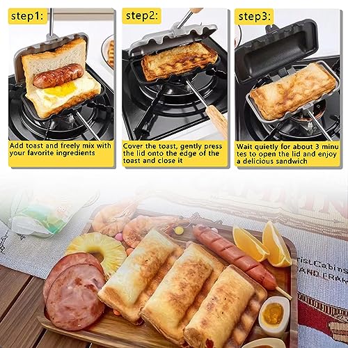 MINILIF Double-Sided Sandwich Baking Pan,Hot Sandwich Maker,Double Sided Frying Pan for Breakfast Omelets Pancakes, Frittata and Toast,Nonstick Sandwich Maker,Hot Dog Toaster(Long Handle)