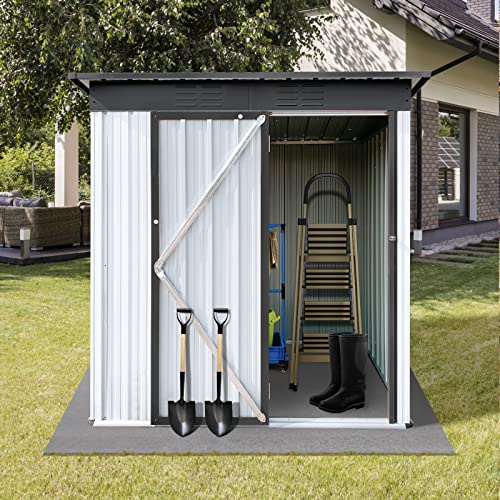 RITSU 5Ft x 3Ft Outdoor Metal Garden Shed, Steel Garden Storage Shed with Single Lockable Door & Vents, Waterproof Anti-Corrosion Tool Storage Clearance for Backyard Patio Lawn, White