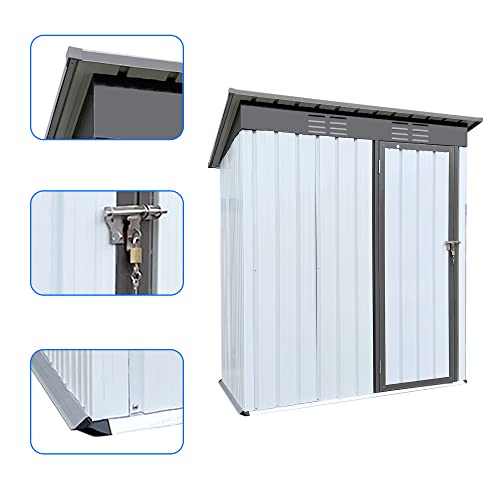 RITSU 5Ft x 3Ft Outdoor Metal Garden Shed, Steel Garden Storage Shed with Single Lockable Door & Vents, Waterproof Anti-Corrosion Tool Storage Clearance for Backyard Patio Lawn, White