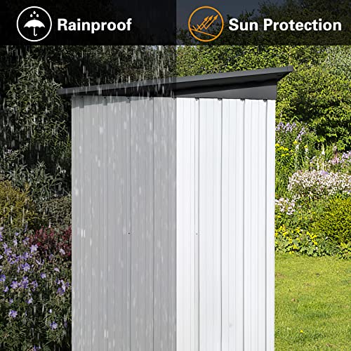 RITSU 5Ft x 3Ft Outdoor Metal Garden Shed, Steel Garden Storage Shed with Single Lockable Door & Vents, Waterproof Anti-Corrosion Tool Storage Clearance for Backyard Patio Lawn, White