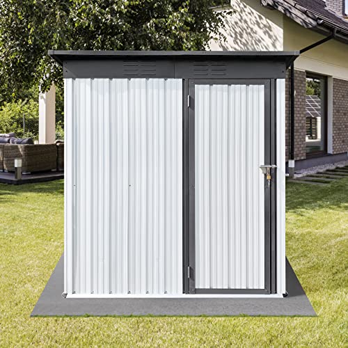 RITSU 5Ft x 3Ft Outdoor Metal Garden Shed, Steel Garden Storage Shed with Single Lockable Door & Vents, Waterproof Anti-Corrosion Tool Storage Clearance for Backyard Patio Lawn, White