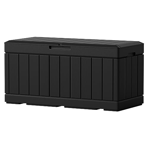 Homall 85 Gallon Large Resin Deck Box Waterproof Outdoor Storage with Padlock Indoor Outdoor Organization and Storage Container for Patio Furniture Cushions, Pool Toys, Garden Tools (Black)