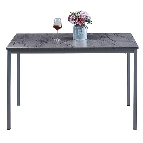 ROZHOME Rectangular Dining Table with MDF Board Top and Metal Legs for Home Office Kitchen Dining Room 47.2" * 27.5" * 29.5"(L x W x H) (Gray Marble Effect)