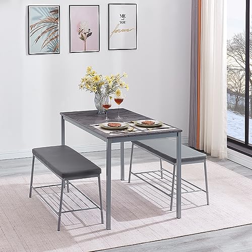 ROZHOME Rectangular Dining Table with MDF Board Top and Metal Legs for Home Office Kitchen Dining Room 47.2" * 27.5" * 29.5"(L x W x H) (Gray Marble Effect)