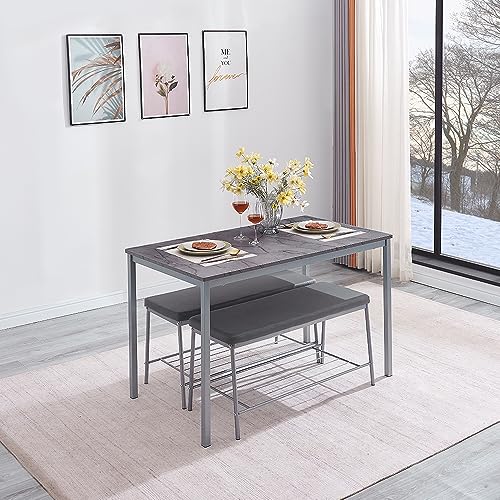 ROZHOME Rectangular Dining Table with MDF Board Top and Metal Legs for Home Office Kitchen Dining Room 47.2" * 27.5" * 29.5"(L x W x H) (Gray Marble Effect)