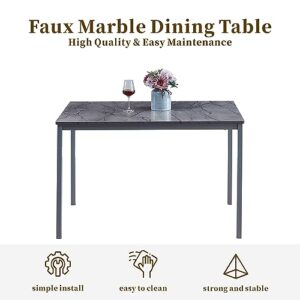 ROZHOME Rectangular Dining Table with MDF Board Top and Metal Legs for Home Office Kitchen Dining Room 47.2" * 27.5" * 29.5"(L x W x H) (Gray Marble Effect)