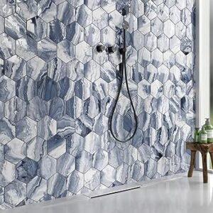 Selleny Hex 5.5 in x 6.3 in Glossy & Matte Mix, Porcelain Artistic Glaze Tile (4.73 sq. ft. / 26 Pieces) (Blue)