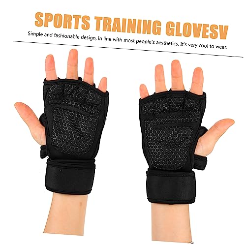 DOITOOL 1 Pair Sports Palm Athletic Gear Gloves for Men Bike Gloves for Men Thumb Support Weightlifting Half Finger Gloves Hand Stop Rubber Black Sports Training Gloves Non-Slip Gloves Man