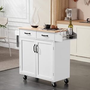 kitchen storage cart trolley kitchen island on wheels with storage, rolling kitchen cart rolling kitchen island cart, bar serving cart, 2-door cabinet compact trolley on wheels mdf 99.5 x 40 x 85.5cm