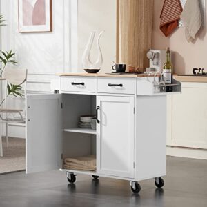 Kitchen Storage Cart Trolley Kitchen Island on Wheels with Storage, Rolling Kitchen Cart Rolling Kitchen Island Cart, Bar Serving Cart, 2-Door Cabinet Compact Trolley on Wheels MDF 99.5 x 40 x 85.5CM