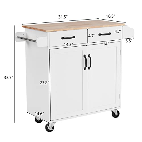 Kitchen Storage Cart Trolley Kitchen Island on Wheels with Storage, Rolling Kitchen Cart Rolling Kitchen Island Cart, Bar Serving Cart, 2-Door Cabinet Compact Trolley on Wheels MDF 99.5 x 40 x 85.5CM