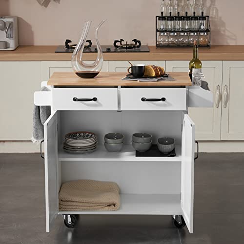 Kitchen Storage Cart Trolley Kitchen Island on Wheels with Storage, Rolling Kitchen Cart Rolling Kitchen Island Cart, Bar Serving Cart, 2-Door Cabinet Compact Trolley on Wheels MDF 99.5 x 40 x 85.5CM