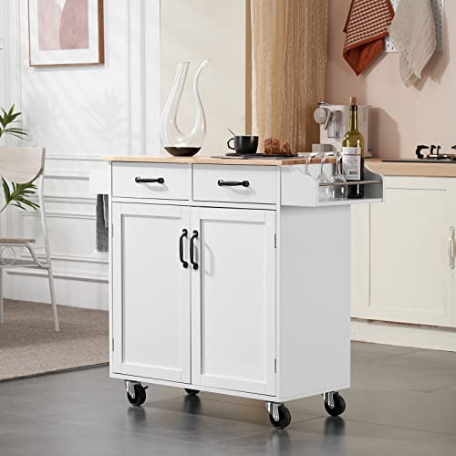 Kitchen Storage Cart Trolley Kitchen Island on Wheels with Storage, Rolling Kitchen Cart Rolling Kitchen Island Cart, Bar Serving Cart, 2-Door Cabinet Compact Trolley on Wheels MDF 99.5 x 40 x 85.5CM