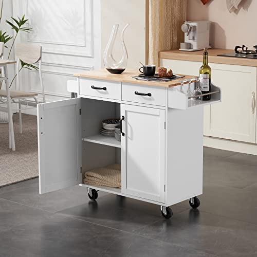 Kitchen Storage Cart Trolley Kitchen Island on Wheels with Storage, Rolling Kitchen Cart Rolling Kitchen Island Cart, Bar Serving Cart, 2-Door Cabinet Compact Trolley on Wheels MDF 99.5 x 40 x 85.5CM