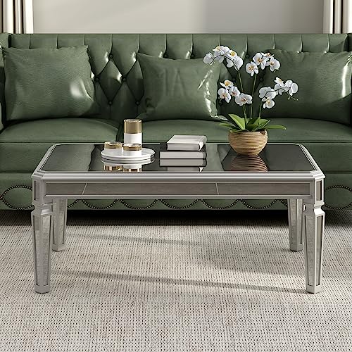 Kootlena Contemporary 35" Glass Mirrored Coffee Table with Adjustable Legs, Easy Assembly Cocktail Table with Sturdy Design, Luxury Center Coffee Table for Living Room