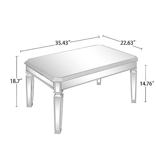 Kootlena Contemporary 35" Glass Mirrored Coffee Table with Adjustable Legs, Easy Assembly Cocktail Table with Sturdy Design, Luxury Center Coffee Table for Living Room