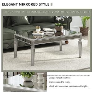 Kootlena Contemporary 35" Glass Mirrored Coffee Table with Adjustable Legs, Easy Assembly Cocktail Table with Sturdy Design, Luxury Center Coffee Table for Living Room