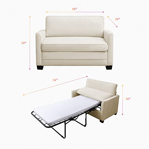 FRETSAE Velvet Upholstered Sofa Bed Couch for Living Room | Single Foldable Couch Bed with Mattress | Folding Sofa Bed with Modern Stylish | Small Sofa Bed for Small Places (Beige, Single)