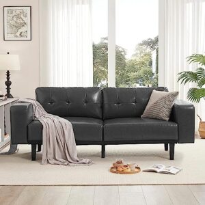 AYEASY Faux Leather Sofa, 79" W Mid Century Modern Couch, Oversized Loveseat Large Classic Living Room Sofa, Deep Seated Leather Sofa with Solid Wood Legs for Bedroom Office Apartment, Grey