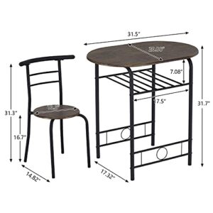 Kinfant 3 Piece Dining Table Set - Kitchen Breakfast Dining Table, Small Table and 2 Chairs w/Metal Frame and Storage Shelf for Home Kitchen Dining Room, Small Space, Brown